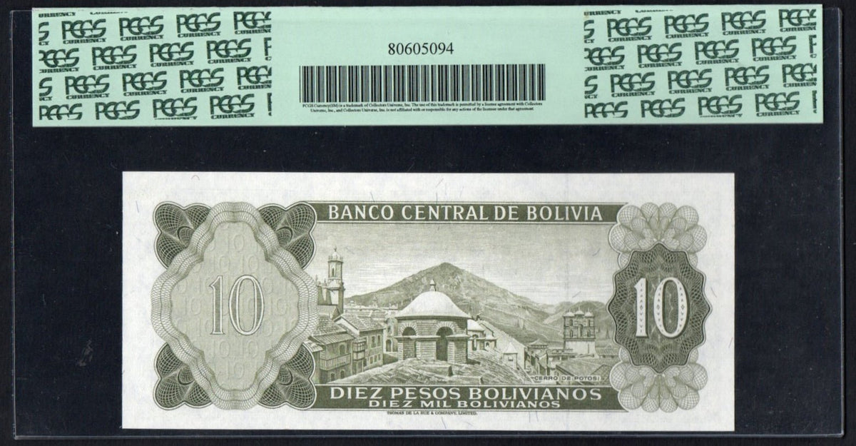 Bolivia 10 Pesos 1962 PCGS 63 PPQ Mismatched serial Numbers Error, AA0 ...