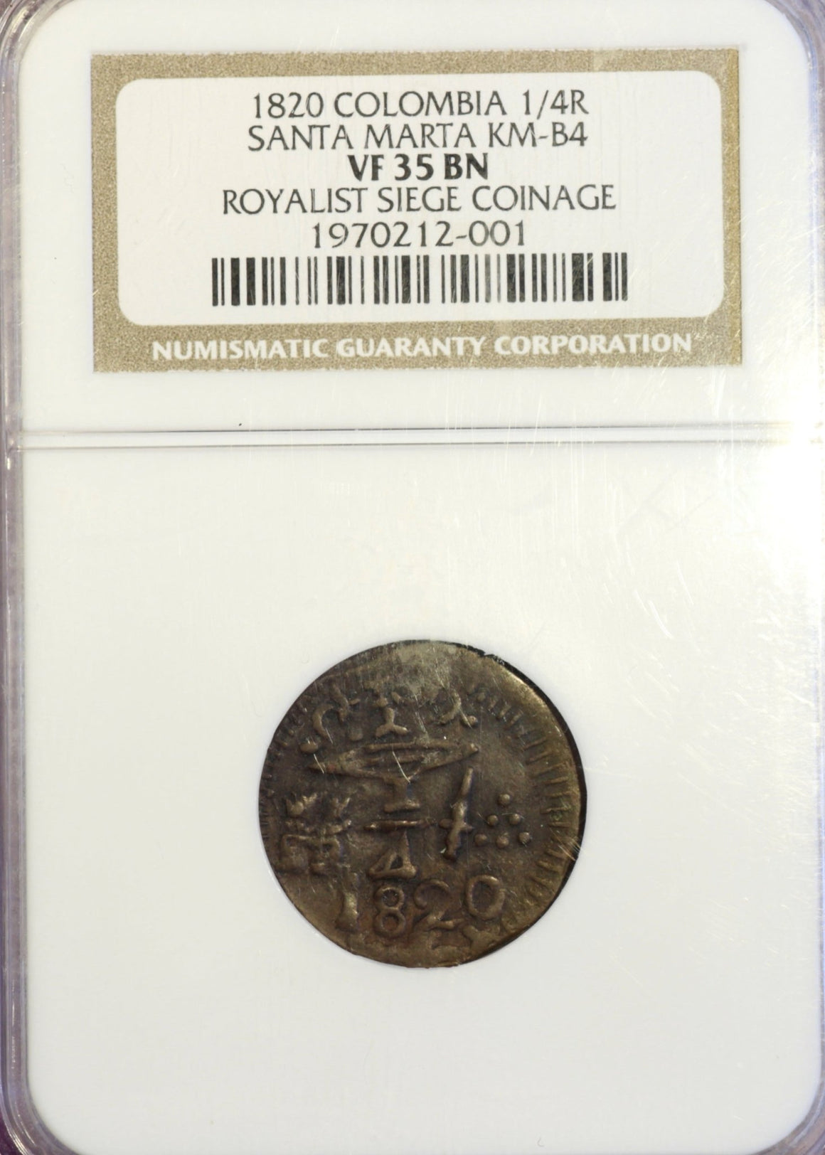 Colombia 1/4 Real 1820 NGC VF 35 Santa Marta – ArabellaBanknotes.com