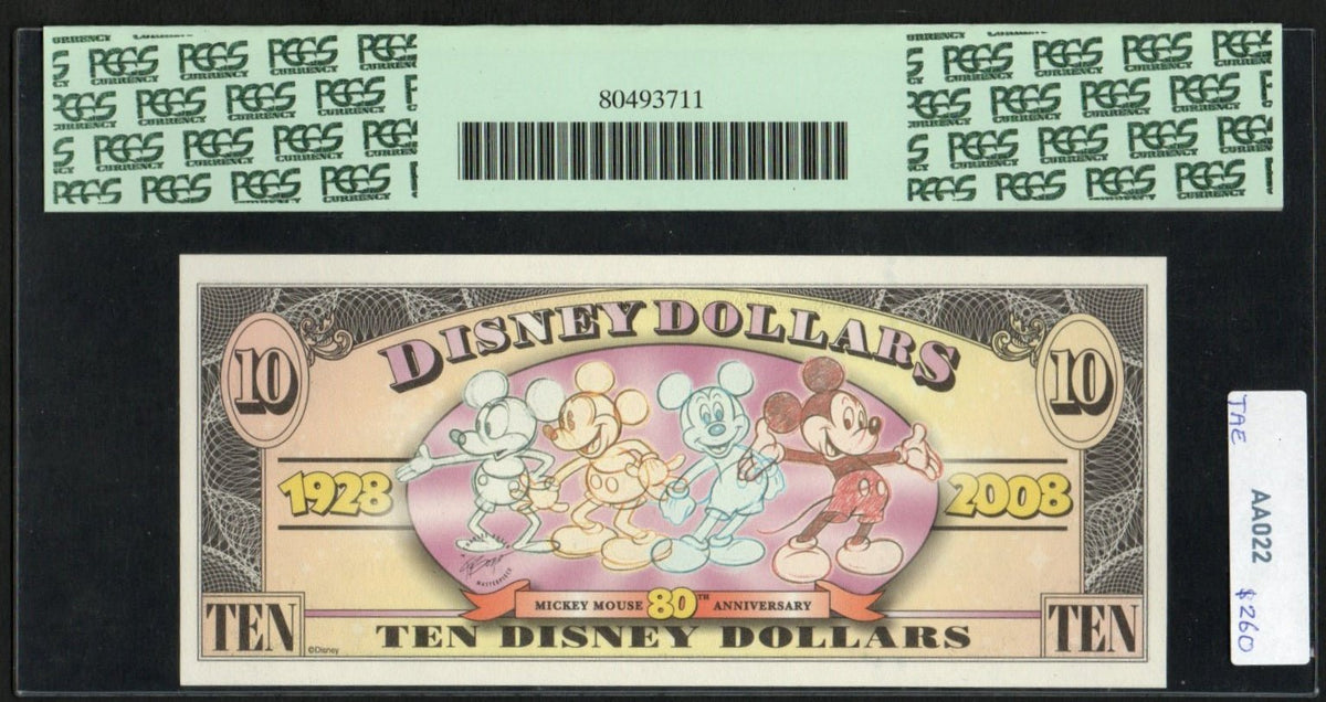 Disney land Mickey Mouse 80th Anniversary 2008 $10 Dollars PCGS 67PPQ ...