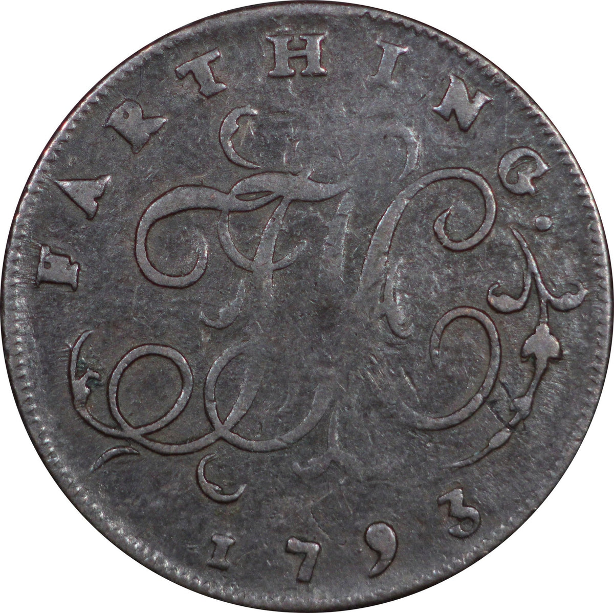 Great Britain 1793 Farthing, Middlesex Conder token, Sir Isaac Newton ...