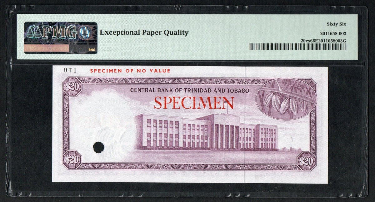 Trinidad & Tobago 20 Dollars 1964, P-29cs PMG 66 EPQ Specimen ...